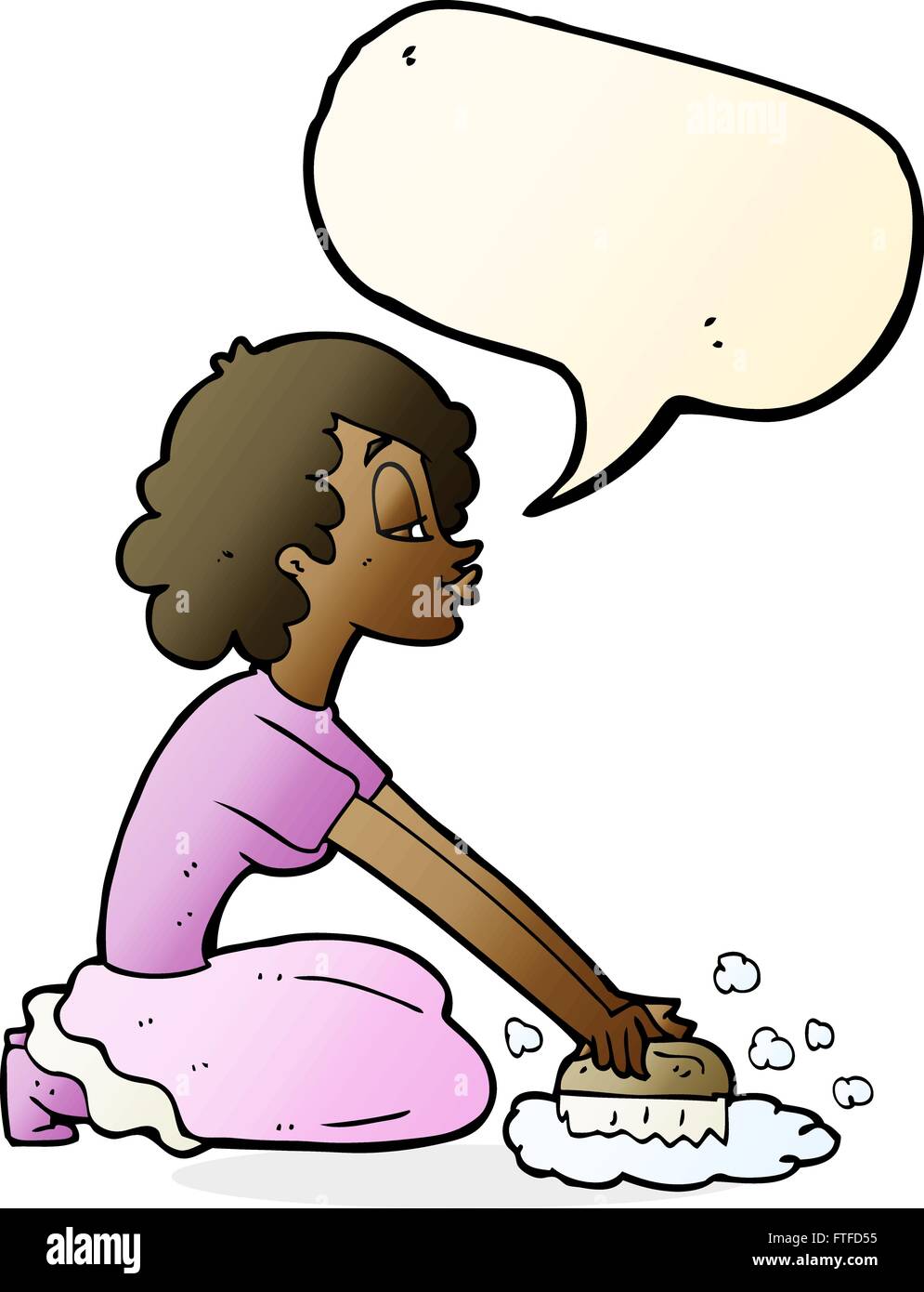 cartoon woman scrubbing floor with speech bubble Stock Vector Image ...