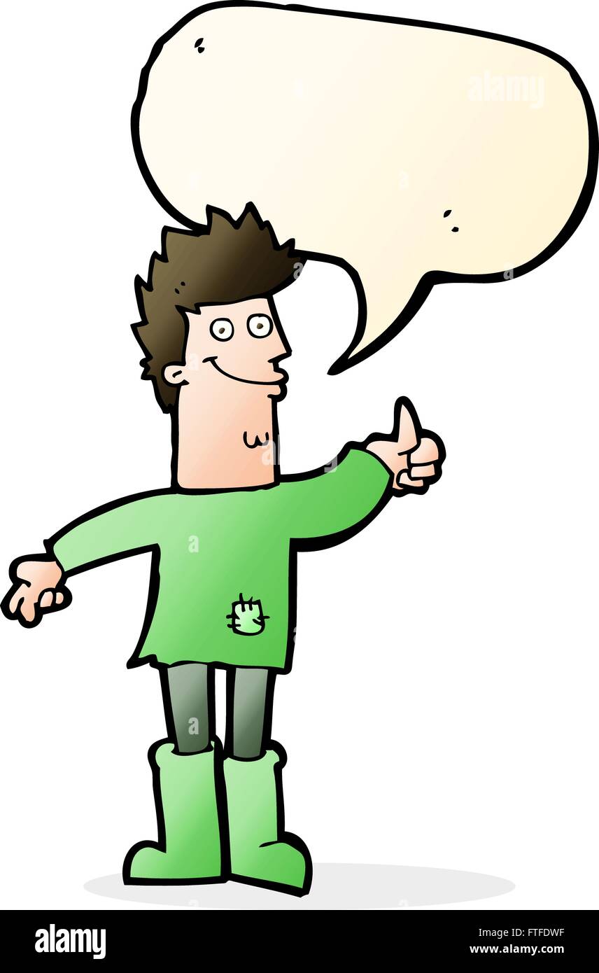 cartoon positive thinking man in rags with speech bubble Stock Vector ...