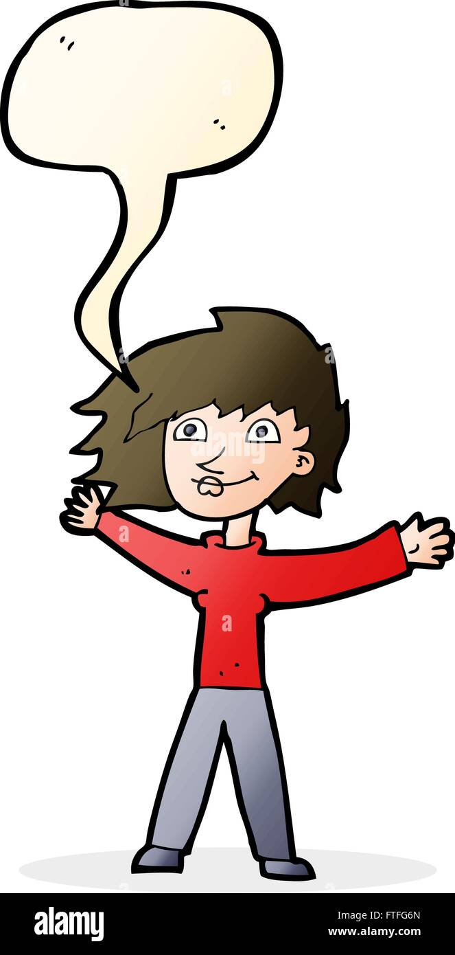 cartoon excited woman waving with speech bubble Stock Vector Image ...