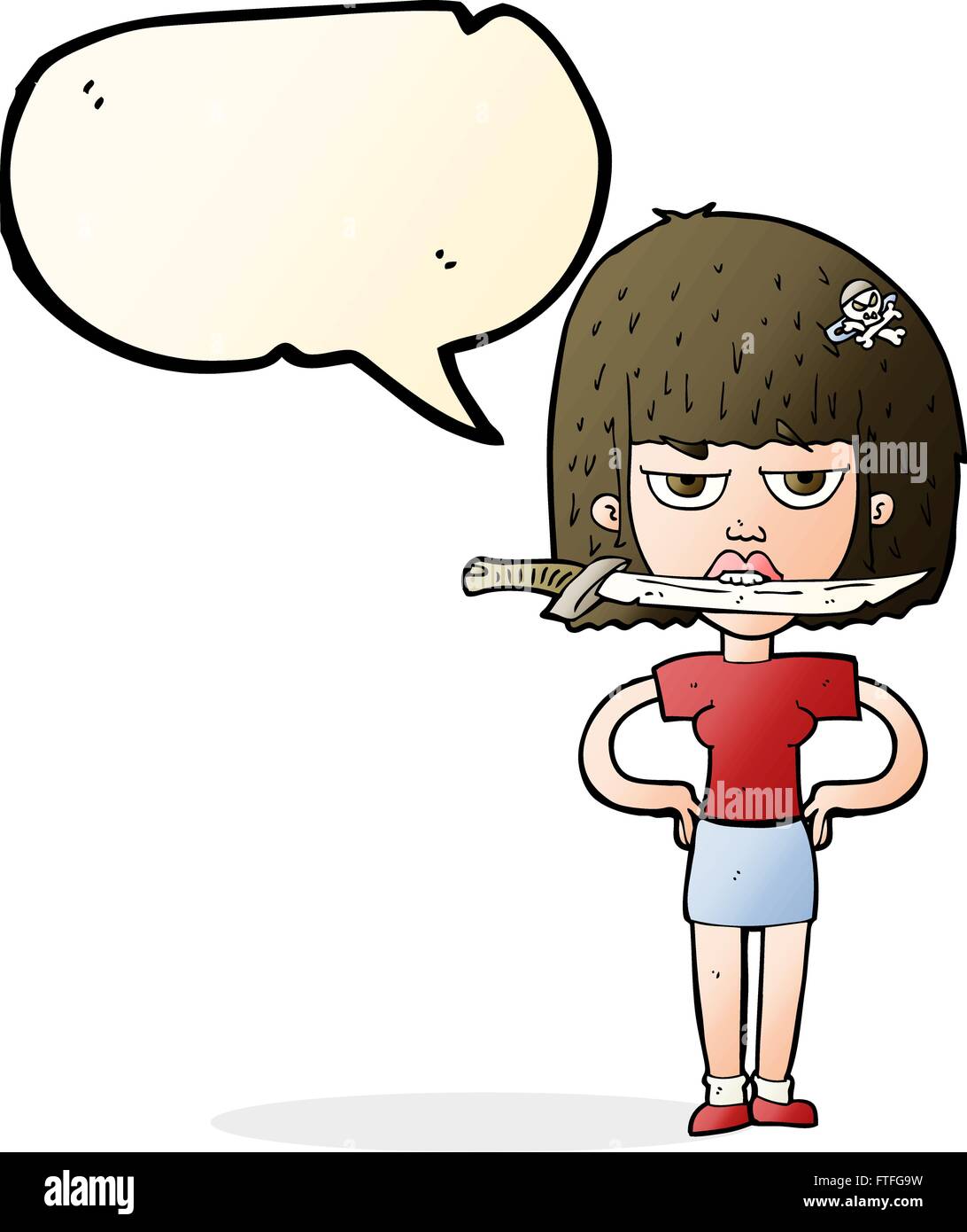cartoon woman with knife between teeth with speech bubble Stock Vector ...