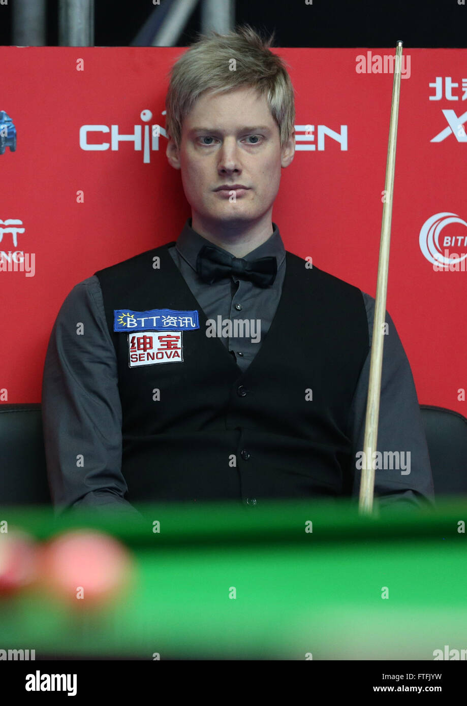 Beijing, China. 28th Mar, 2016. Neil Robertson of Australia reacts ...