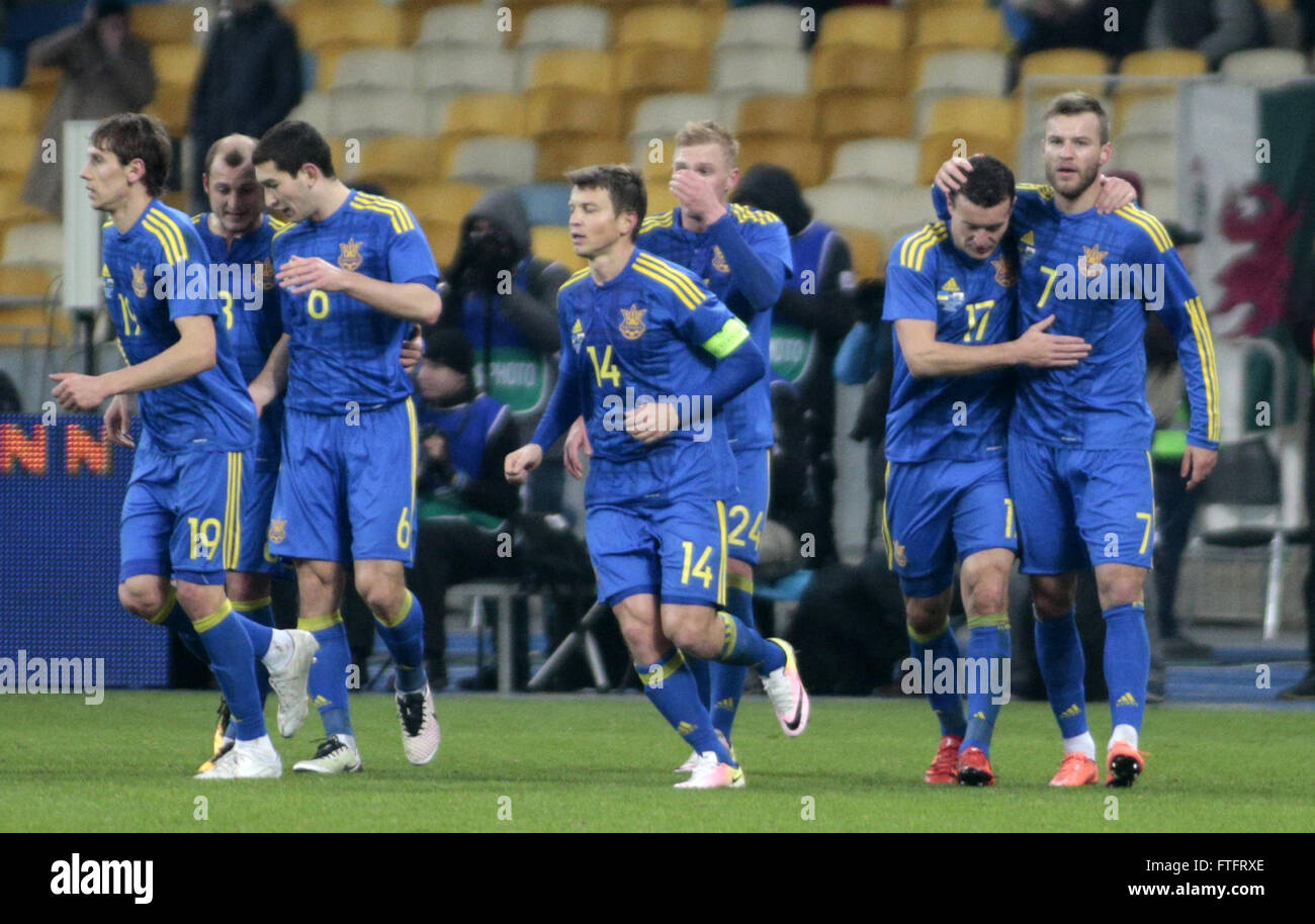 Ukrainian National team players celebrate after scoring during the ...
