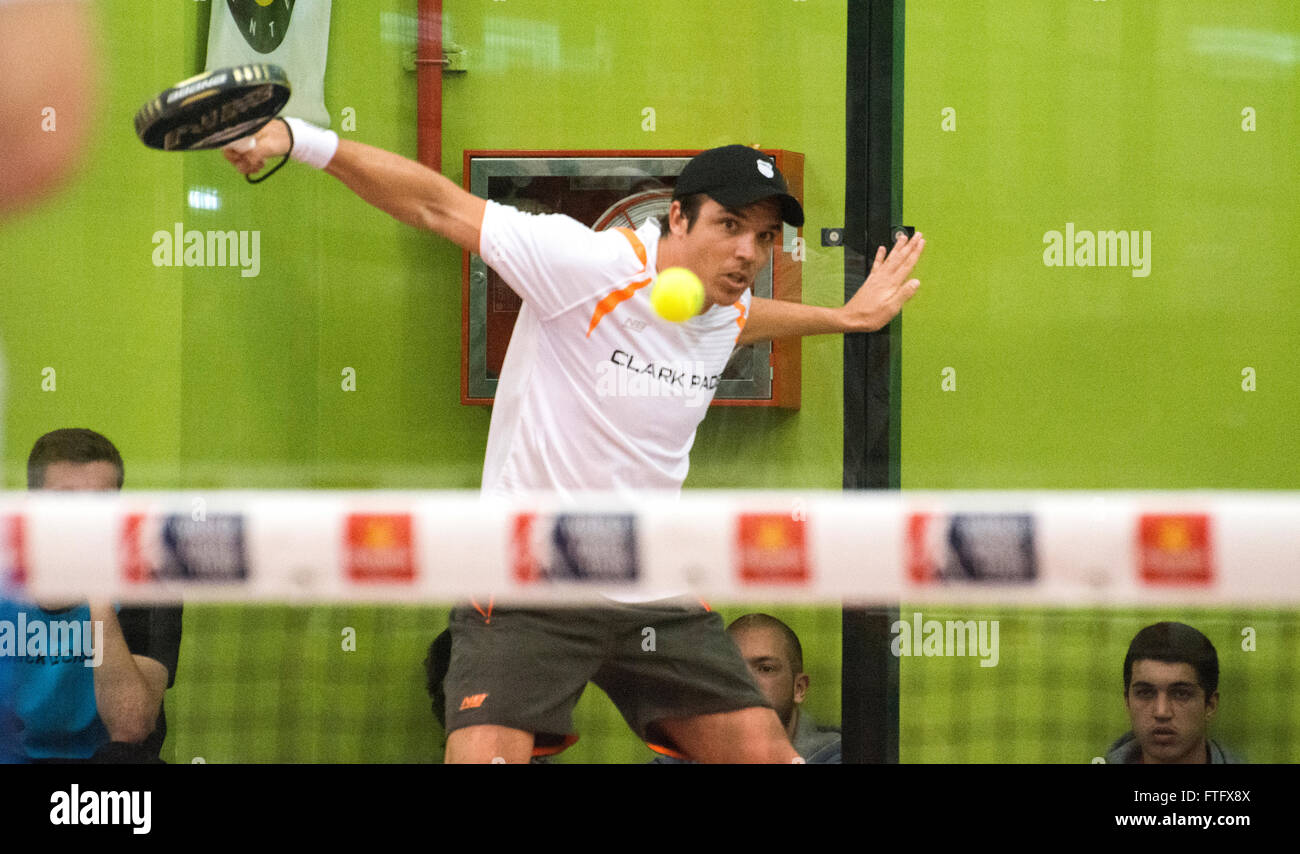 Aviles, Spain. 28th March, 2016. Jake Benzal (Australia) during a padel ...