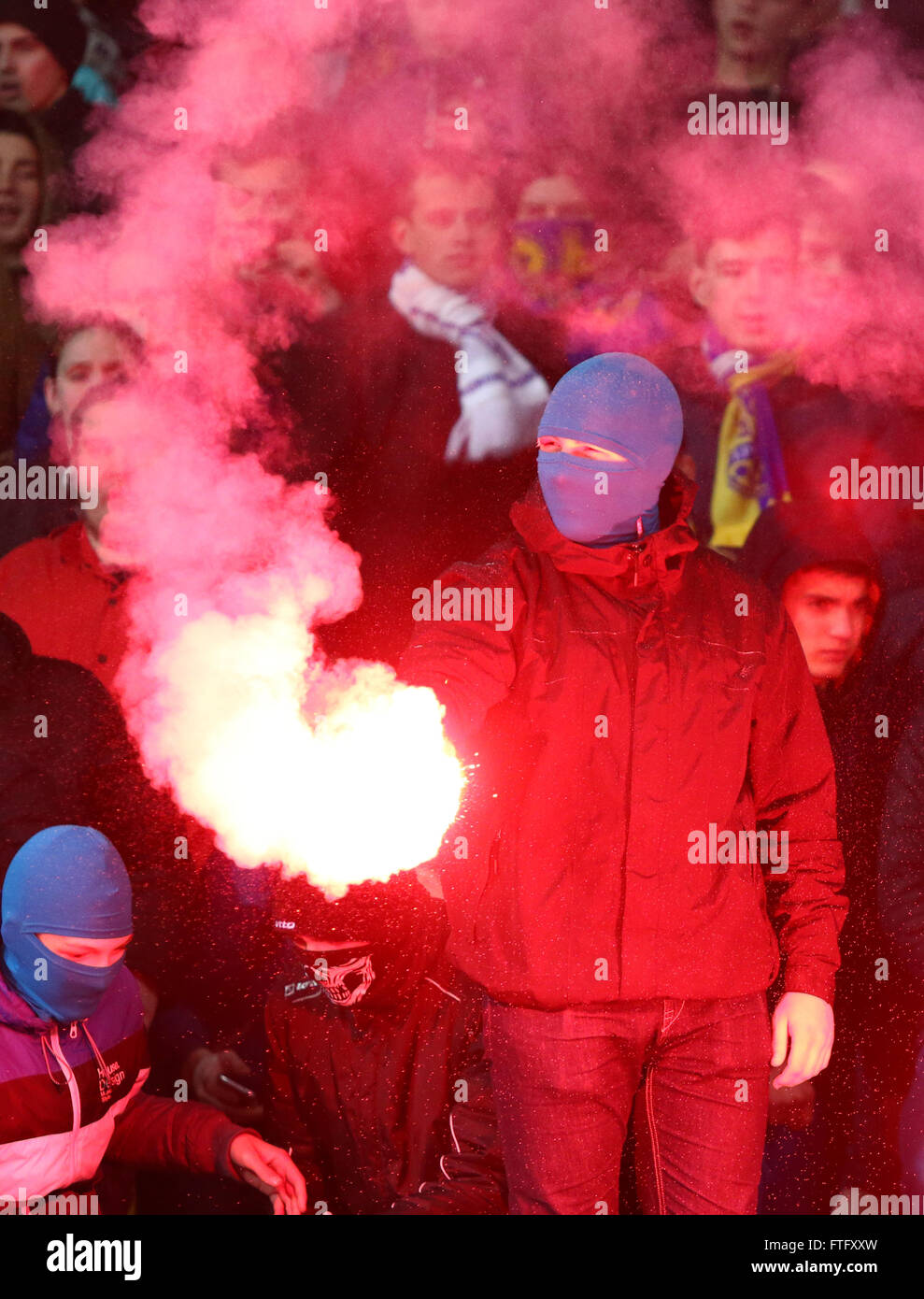 Kyiv, Ukraine. 28th March, 2016. Ukrainian ultra supporters (ultras ...