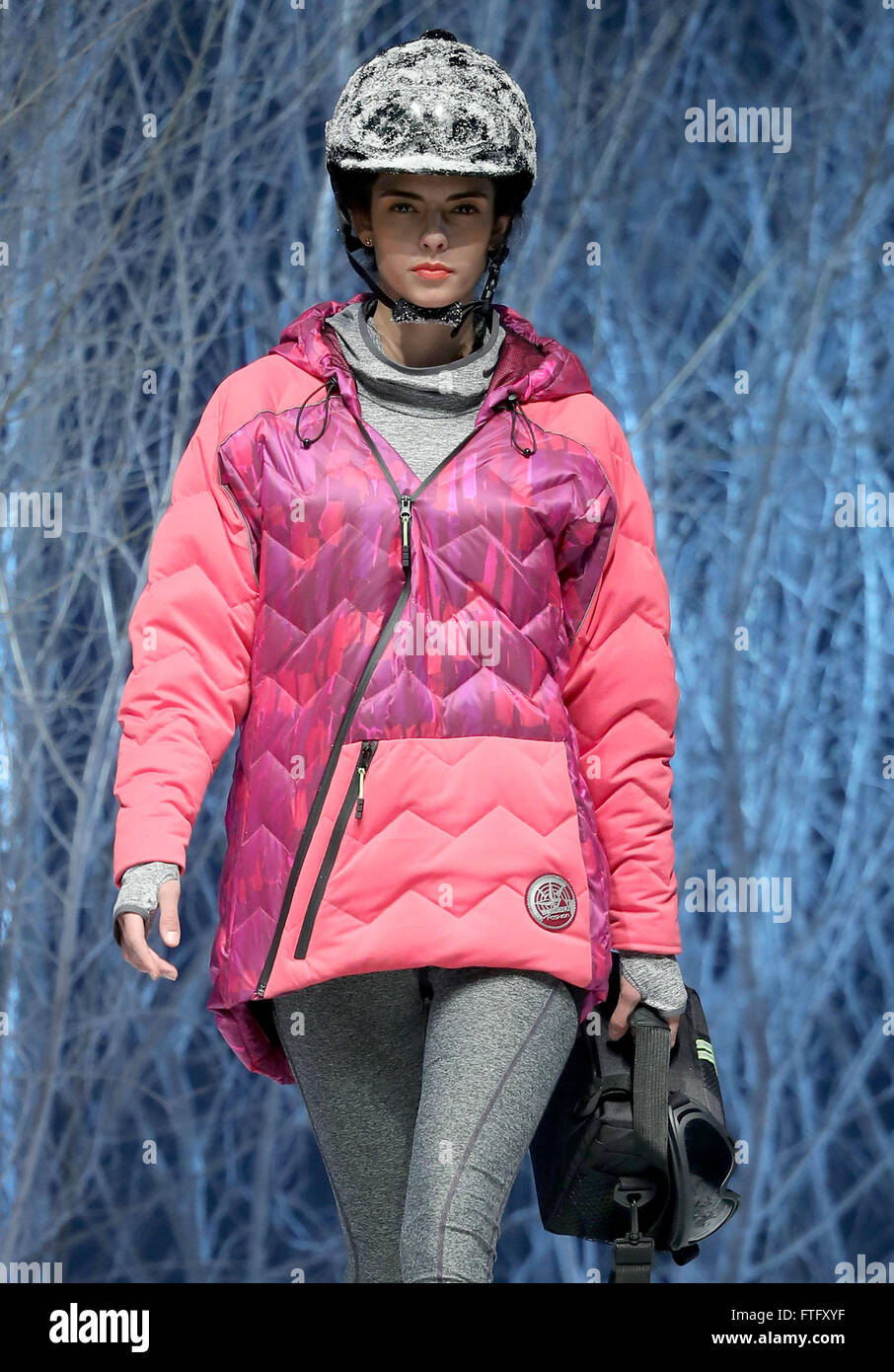 Beijing, China. 28th Mar, 2016. A model presents a winter clothing ...