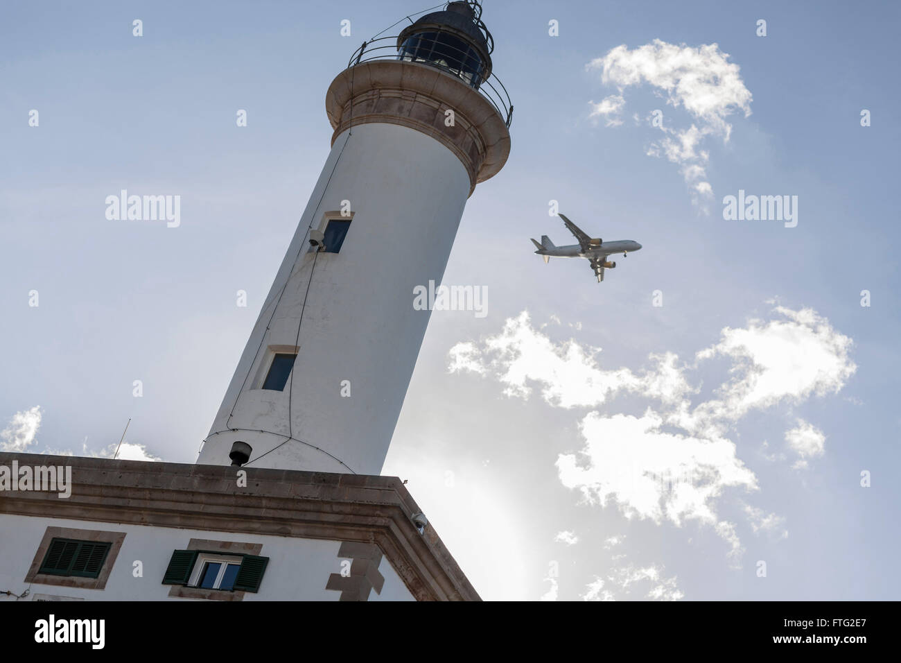 Lighthouse and plane in port of Ibiza-Eivissa,Balearic Islands,Spain ...