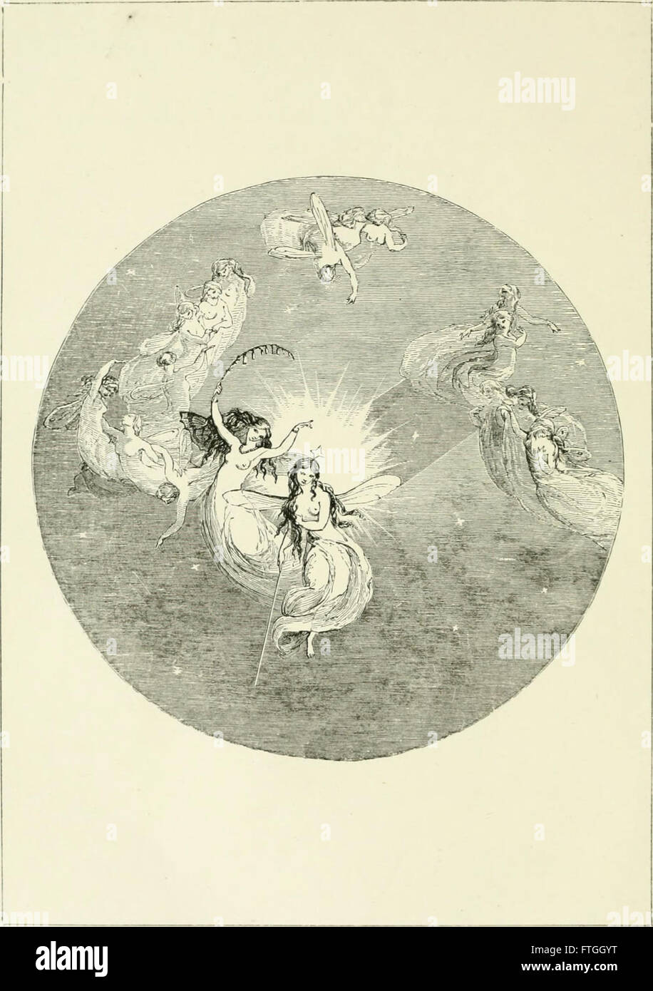 A whimsical 1870 illustration depicting a magical Midsummer Eve ...