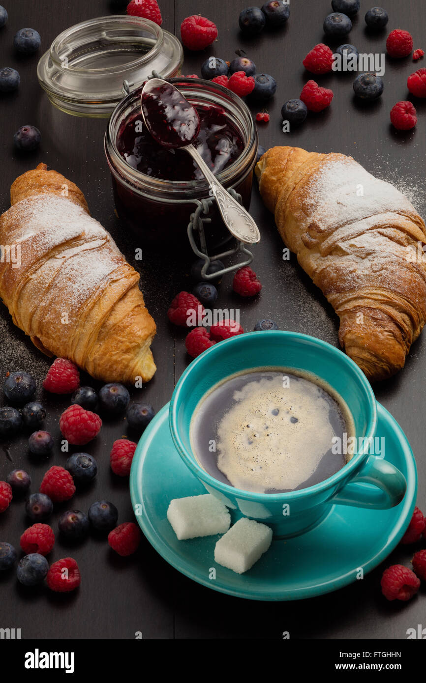 Cup coffee croissants jam hi-res stock photography and images - Alamy