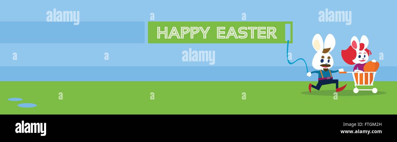Rabbit Bunny Couple Colorful Eggs Happy Easter Holiday Banner Greeting ...