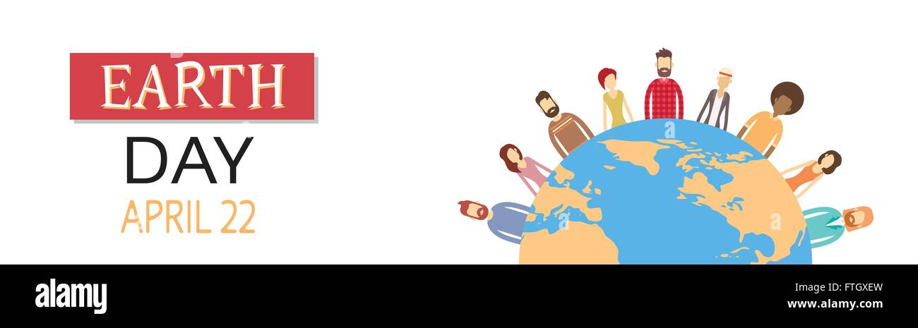 Earth Day People Group Stand Around Globe Concept Stock Vector Image ...