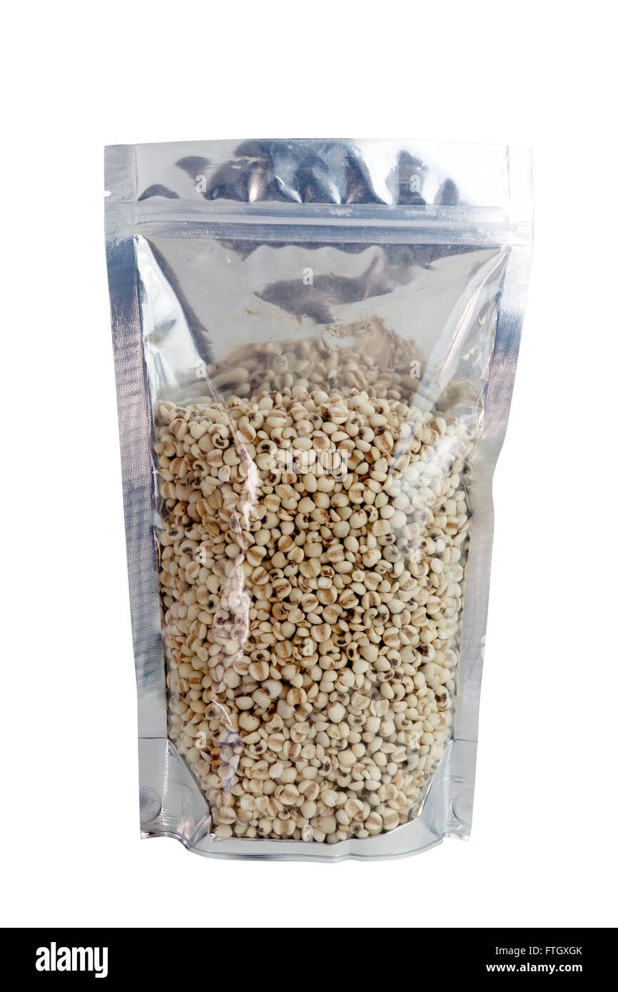 Millet rice in packaging foil zip lock bag. Isolated on white with ...