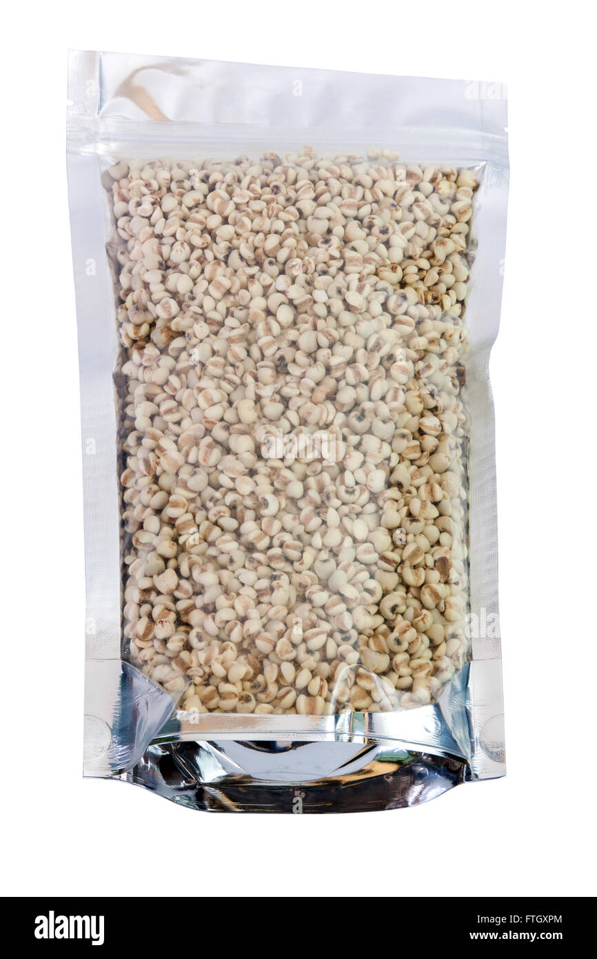 Millet rice in packaging foil zip lock bag. Isolated on white with ...