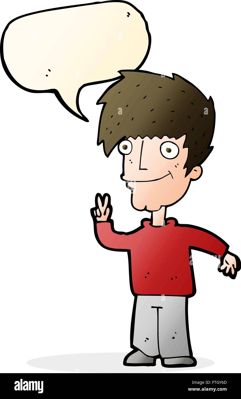 cartoon man giving peace sign with speech bubble Stock Vector Image ...