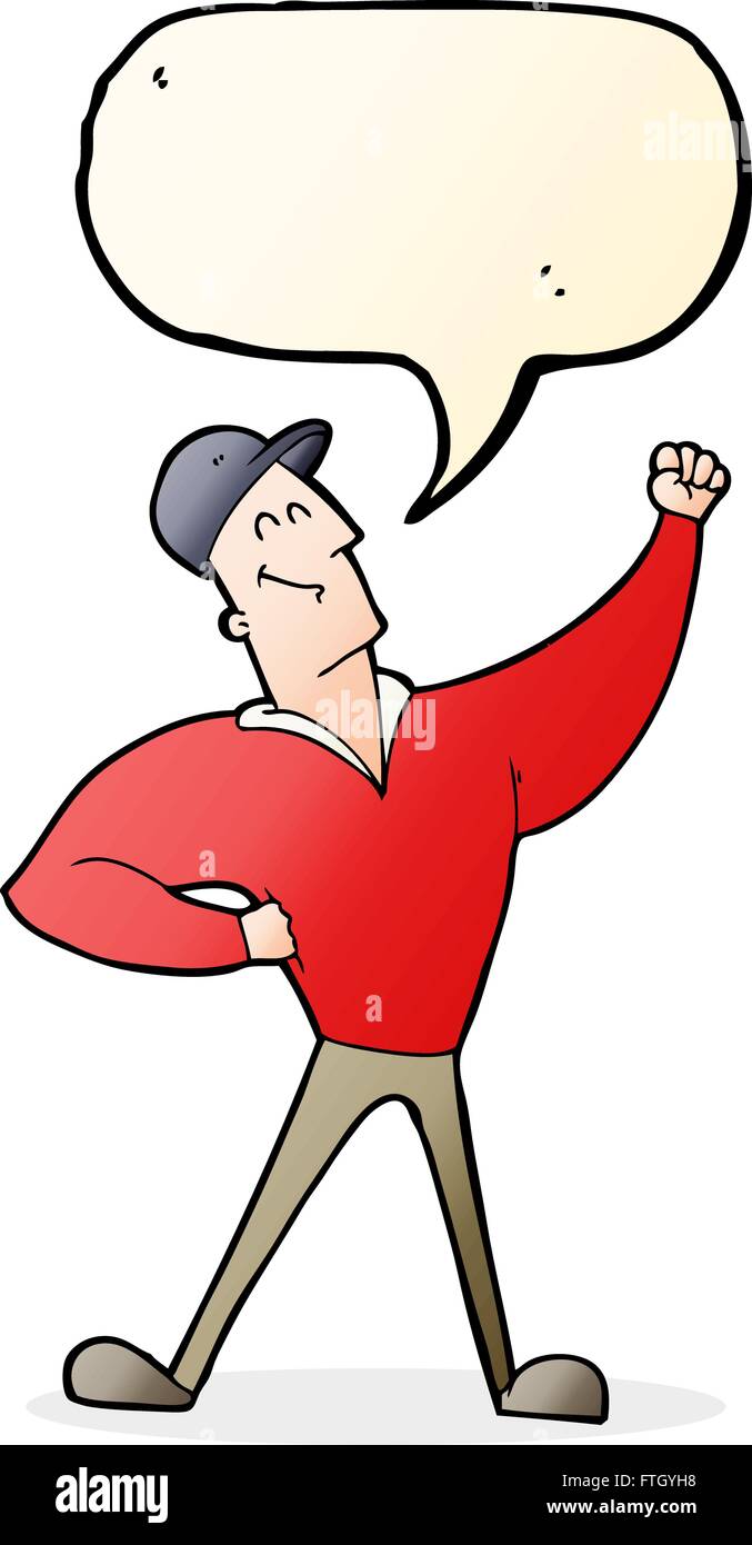cartoon man striking heroic pose with speech bubble Stock Vector Image ...