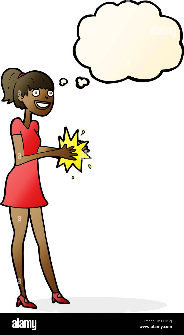 cartoon woman clapping hands with thought bubble Stock Vector Image ...