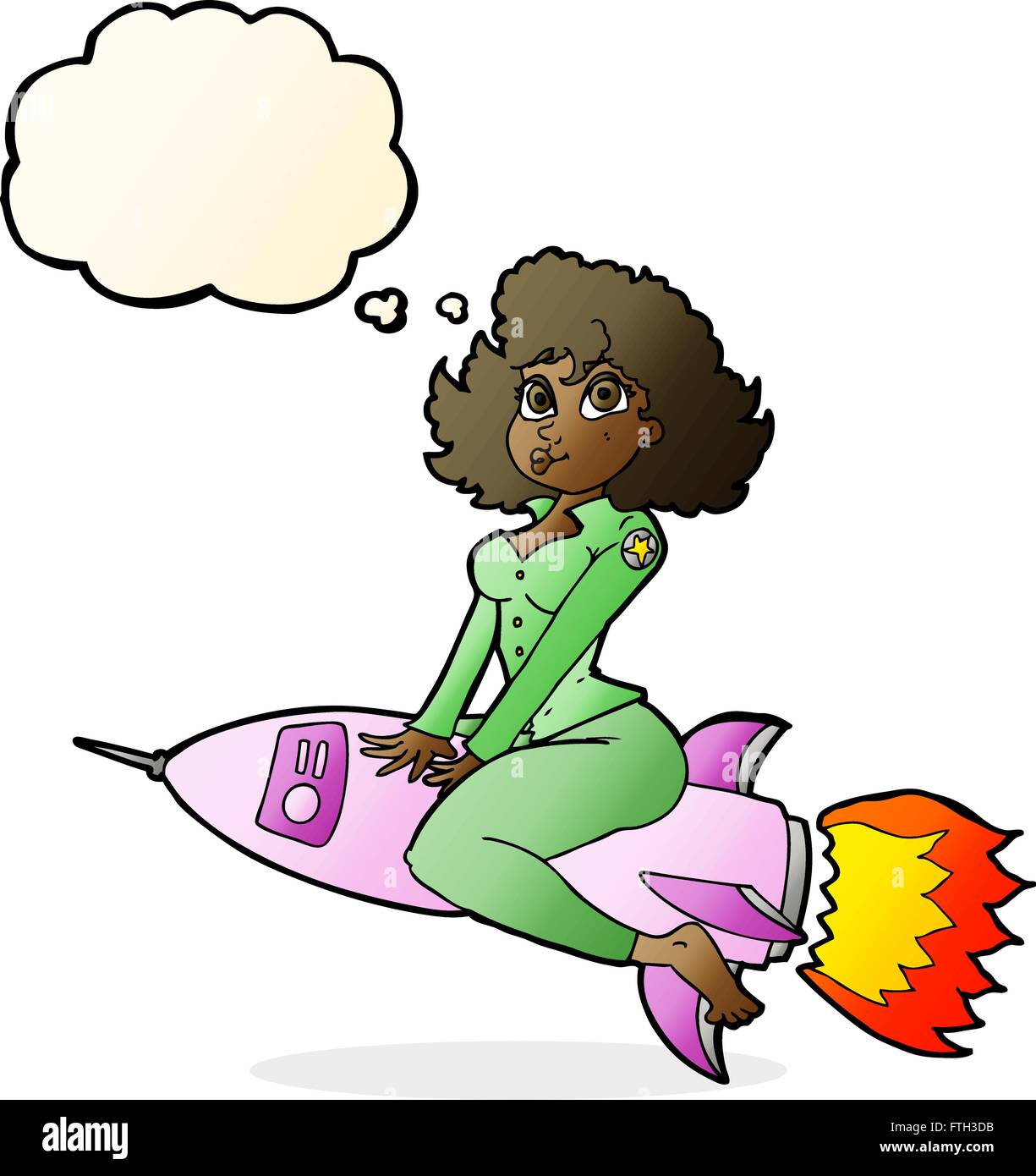 cartoon army pin up girl riding missile with thought bubble Stock ...