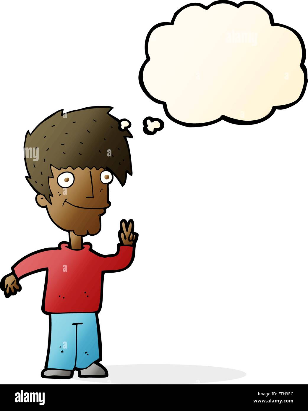 cartoon man giving peace sign with thought bubble Stock Vector Image ...