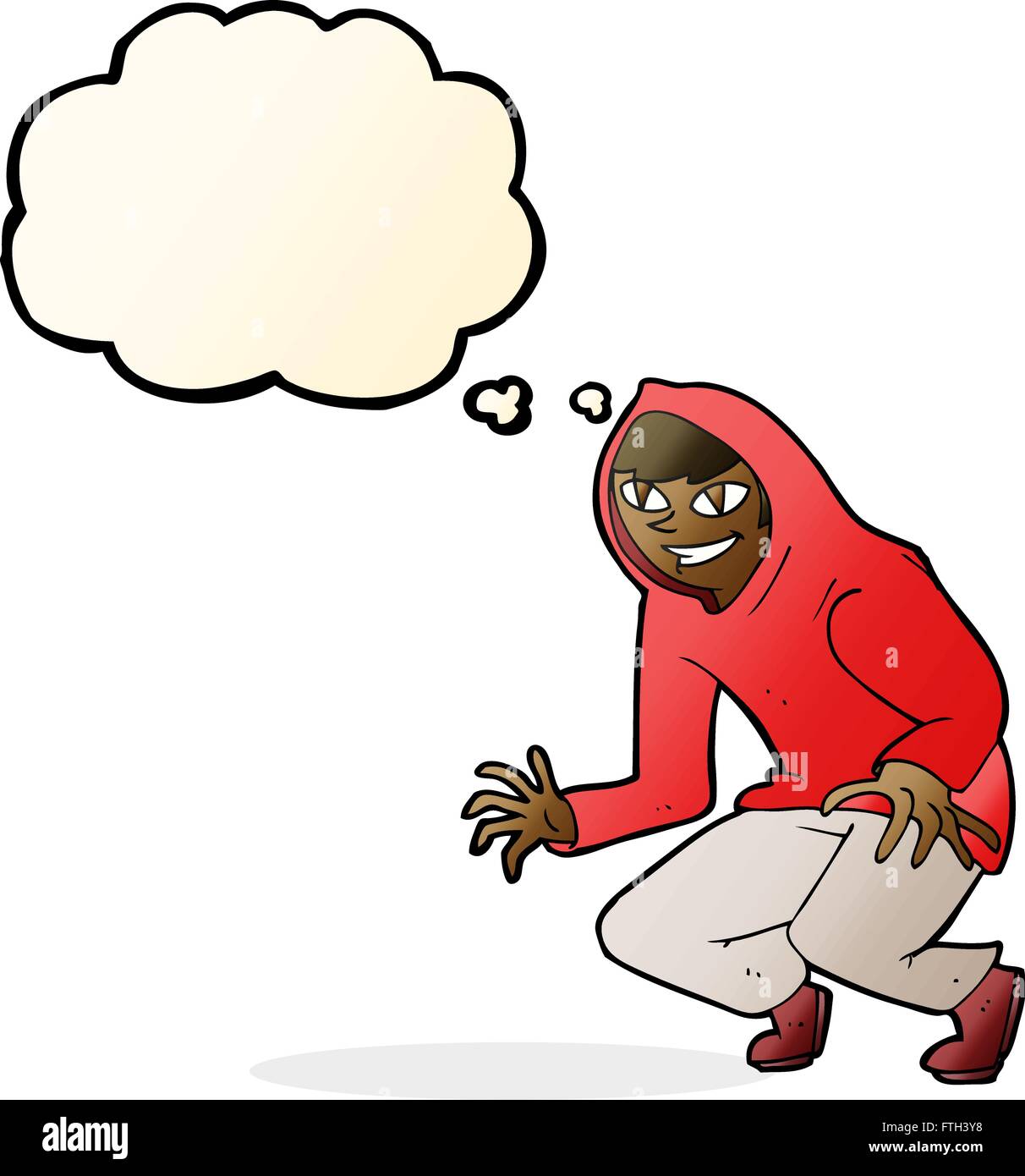 cartoon mischievous boy in hooded top with thought bubble Stock Vector ...
