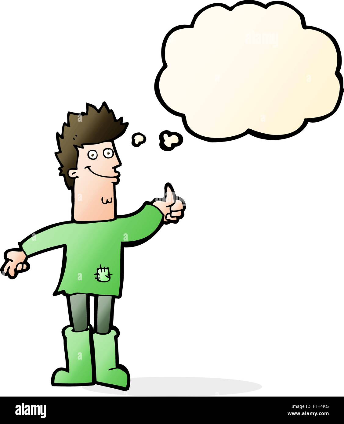 cartoon positive thinking man in rags with thought bubble Stock Vector ...
