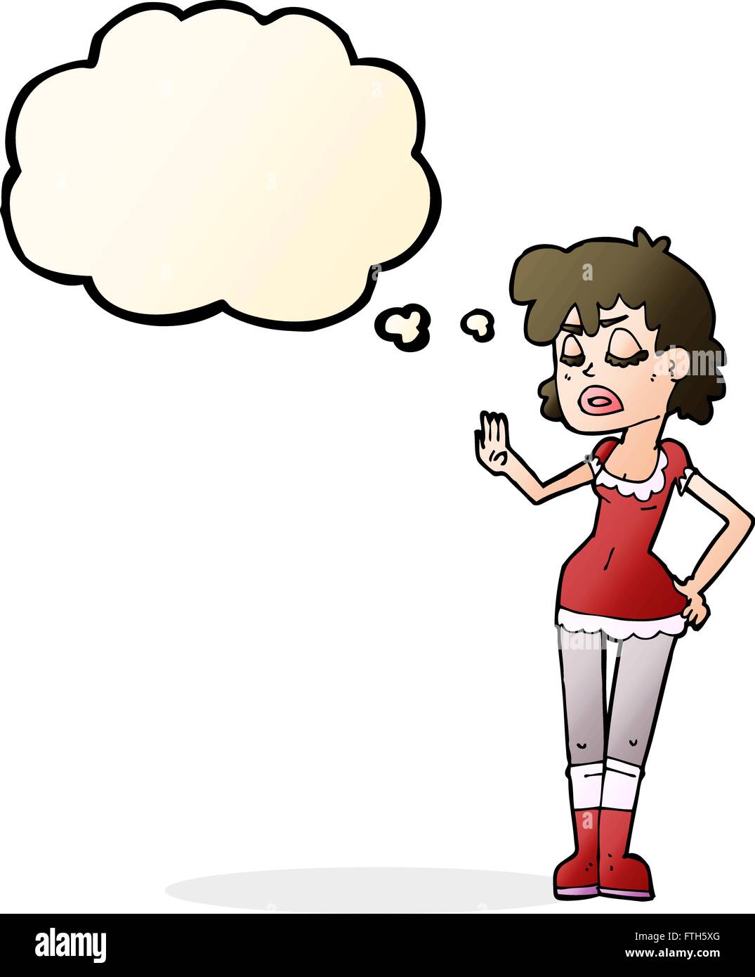 cartoon woman making dismissive gesture with thought bubble Stock ...