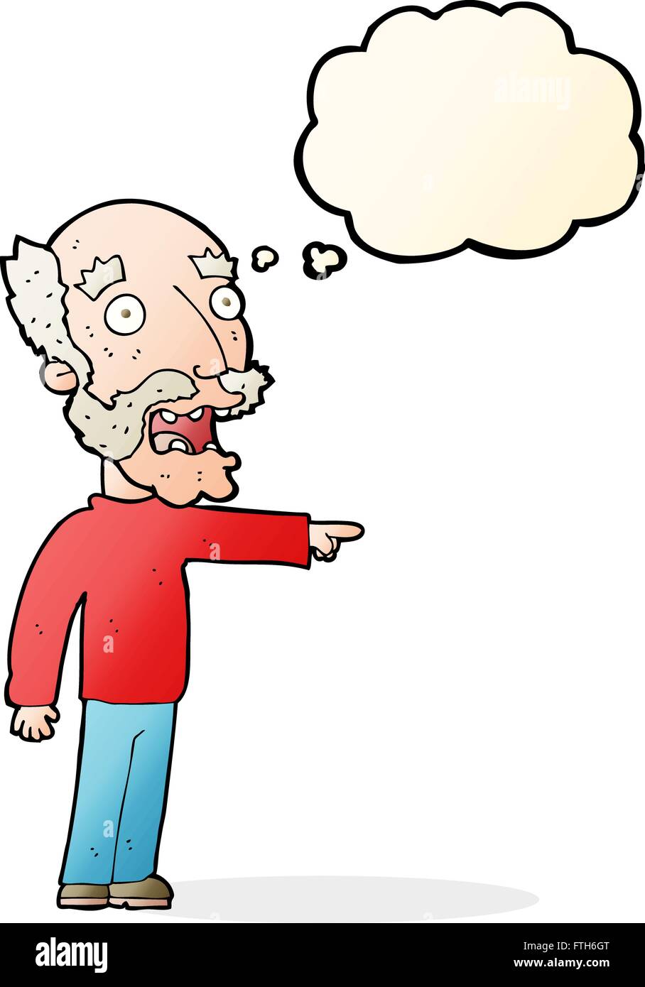 cartoon scared old man pointing with thought bubble Stock Vector Image ...