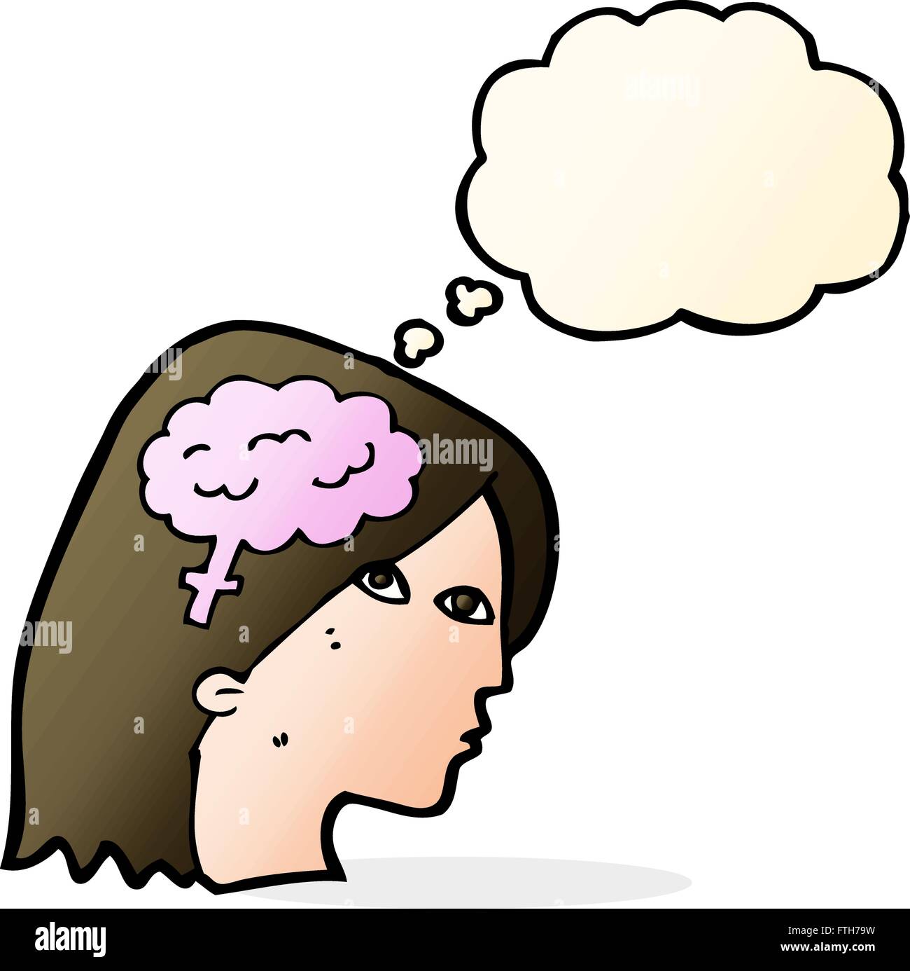 cartoon female head with brain symbol with thought bubble Stock Vector ...
