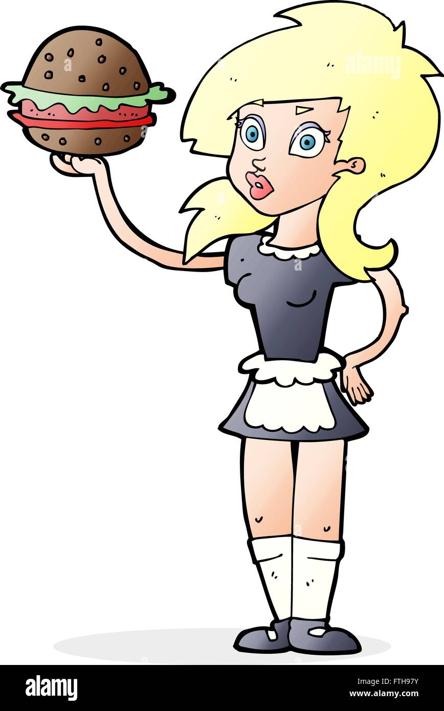 cartoon waitress with burger Stock Vector Image & Art - Alamy
