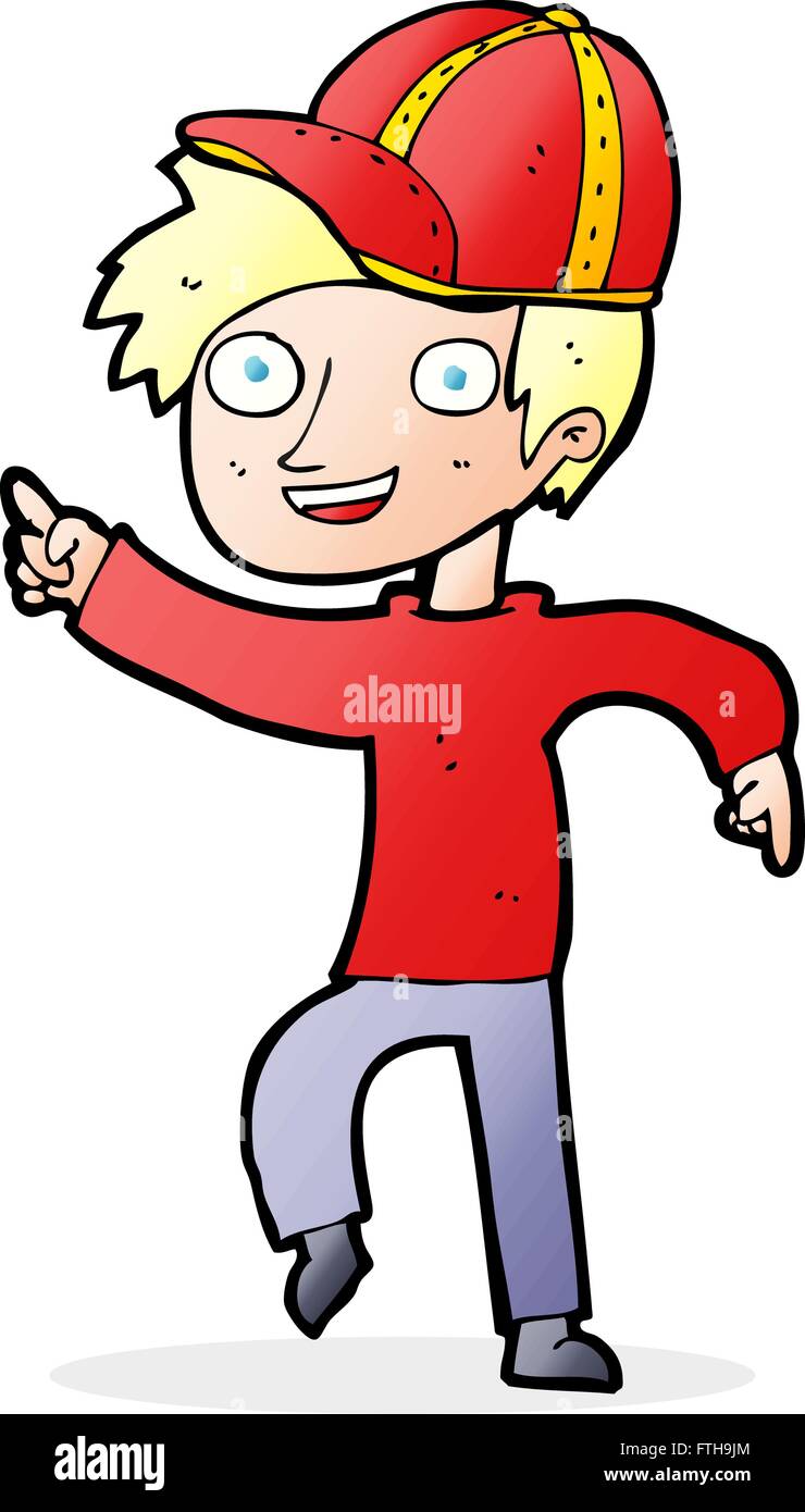 cartoon boy wearing cap pointing Stock Vector Image & Art - Alamy