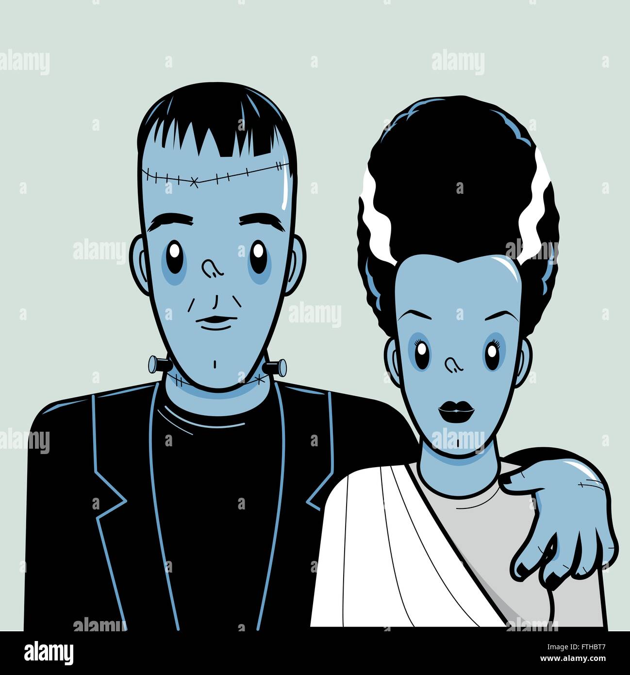 Frankenstein and his bride. Spooky cartoon Halloween monsters. Costume ...