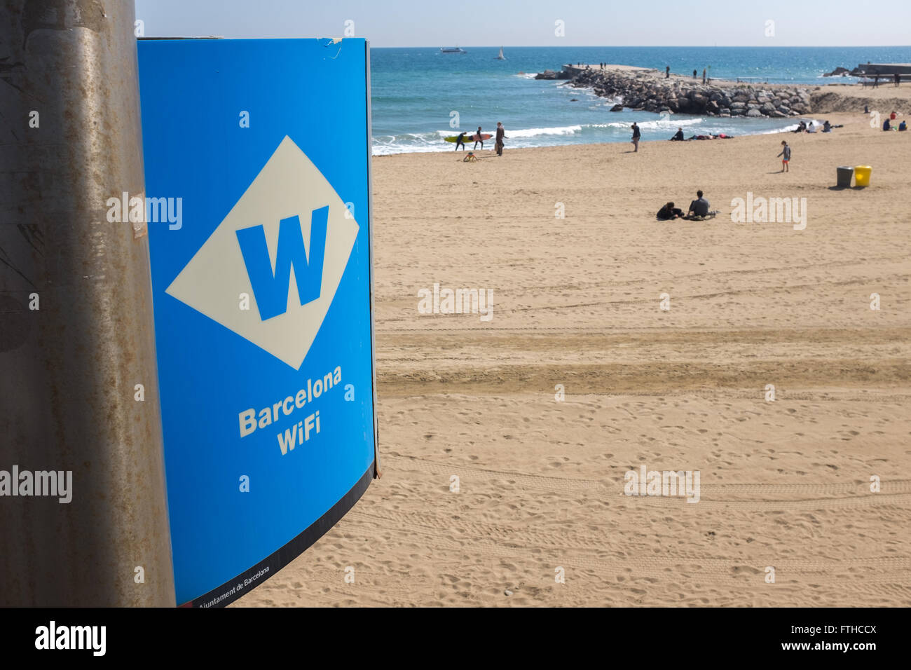WIFI sign on Barceloneta beach, barcelona Stock Photo - Alamy