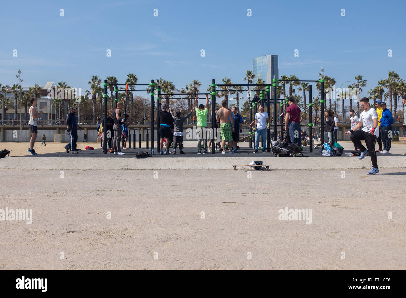 Gym on the beach at barceloneta, barcelona, spain Stock Photo - Alamy
