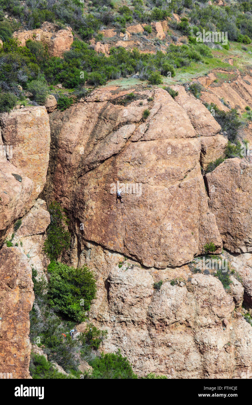 Rock climber at Circle X Ranch, as seen from the Mishe Mokwa Trail ...