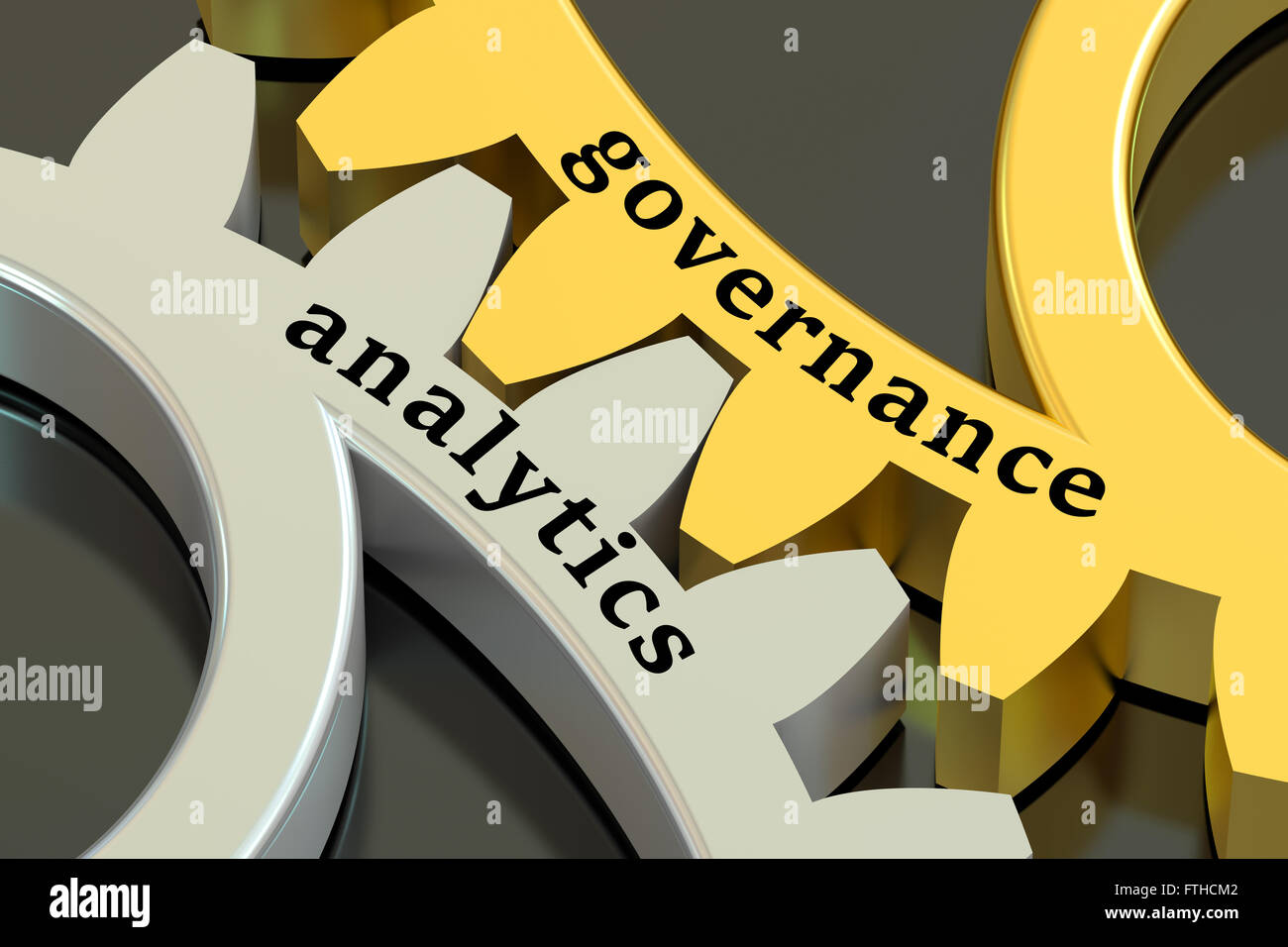 Governance Analytics concept on the gearwheels, 3D rendering Stock ...