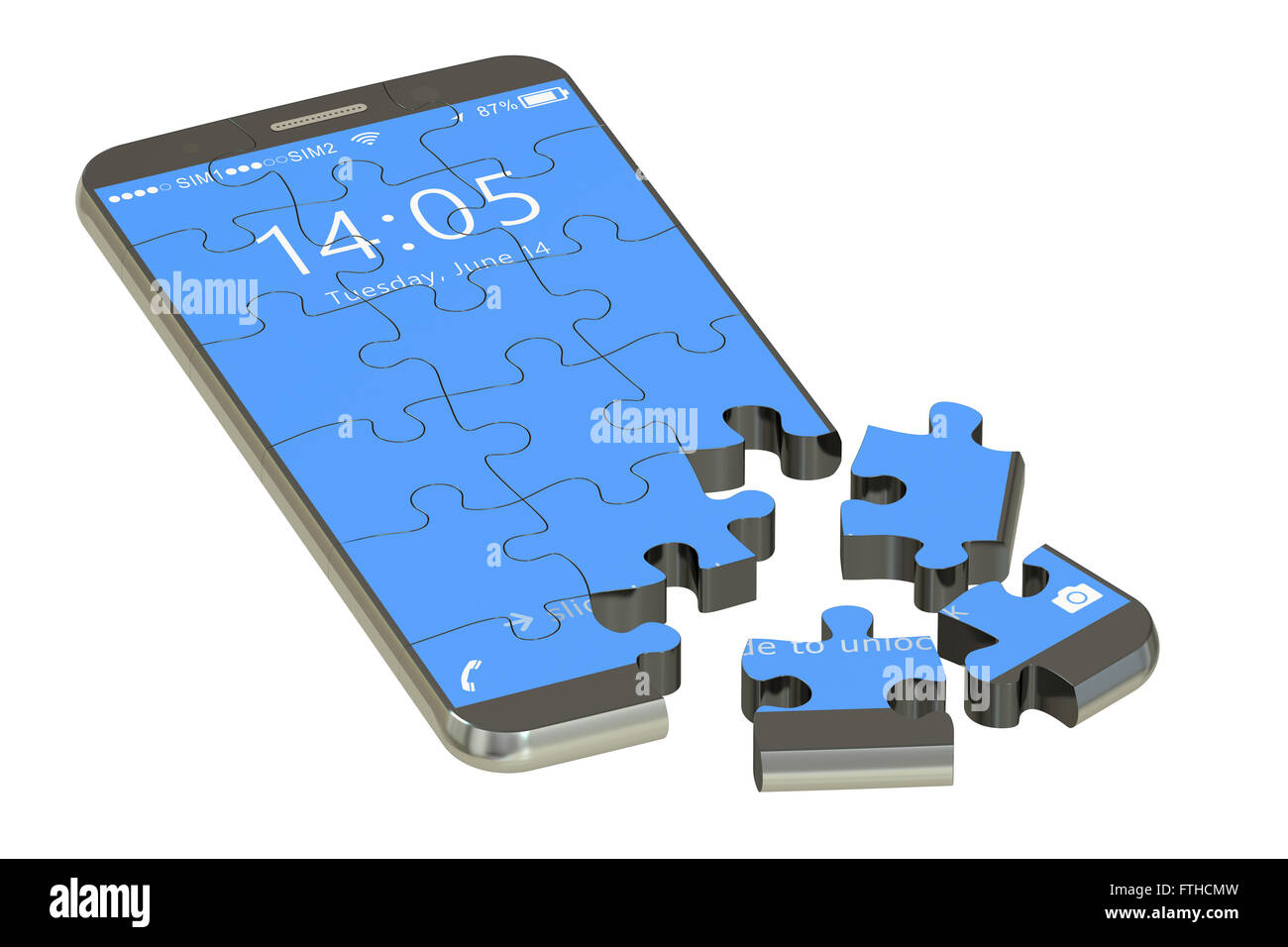 smartphone puzzles, 3D rendering isolated on white background Stock ...