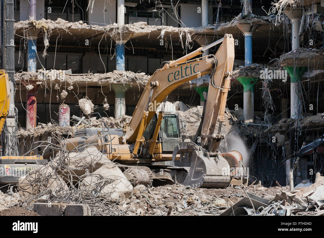 Caterpillar excavator at building demolition site - Washington, DC USA ...