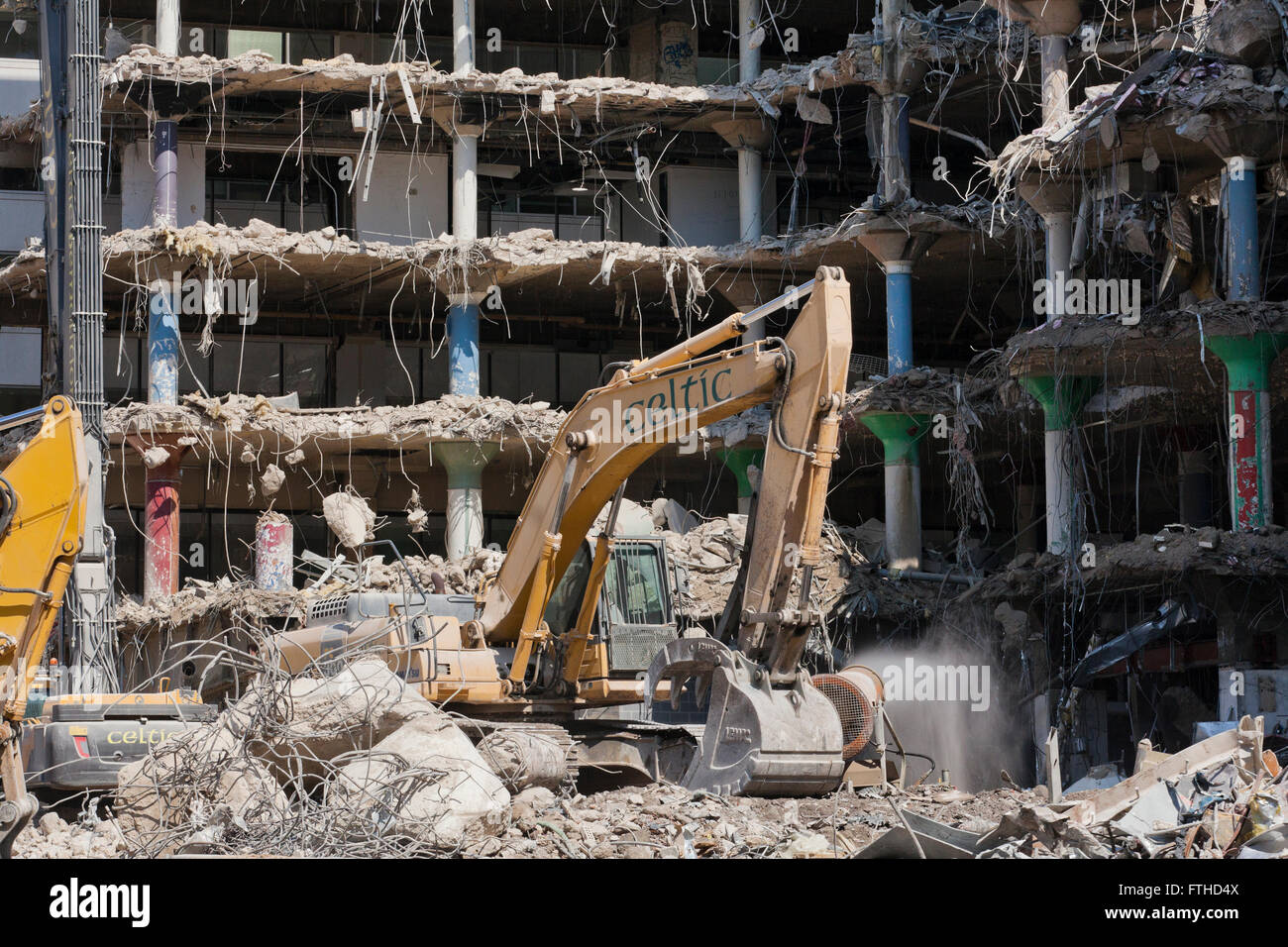Caterpillar excavator at building demolition site - Washington, DC USA ...