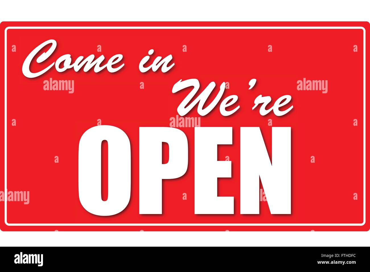 Come in we're open sign in shop window Stock Vector Images - Alamy