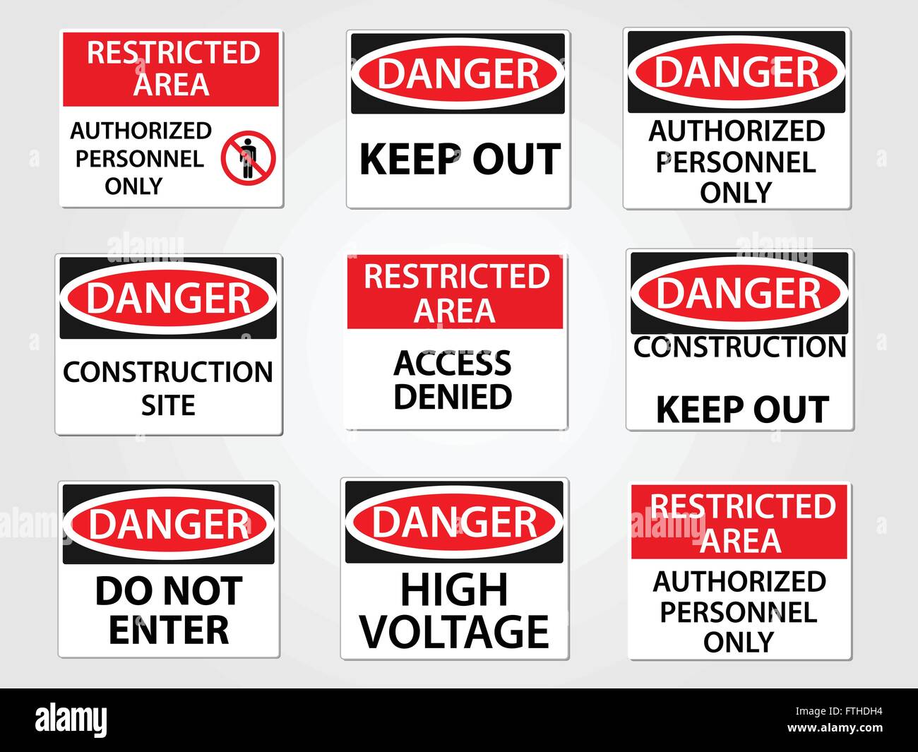 Danger and Restricted Area Workplace Signs Set Stock Vector Image & Art ...