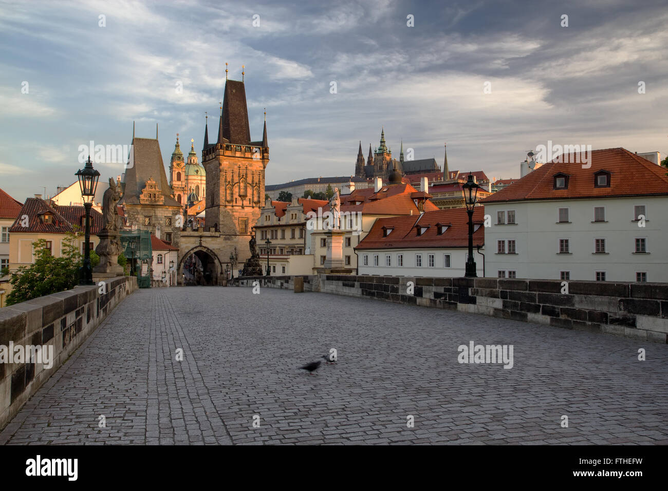 Charles Bridge, Mala Strana and Prague Castle in the early morning ...
