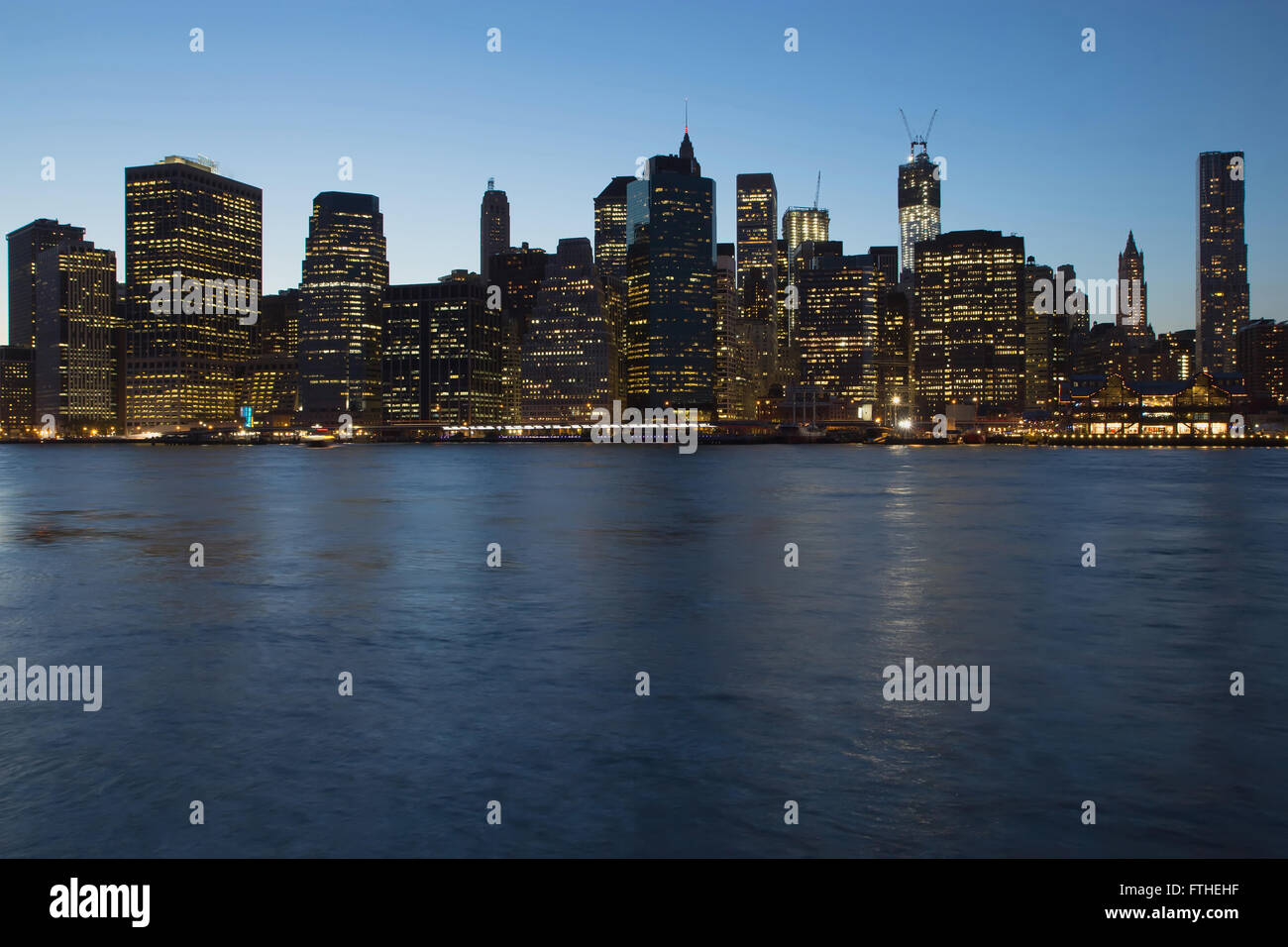 Lower Manhattan after sunset. (New York City). Horizontally Stock Photo ...