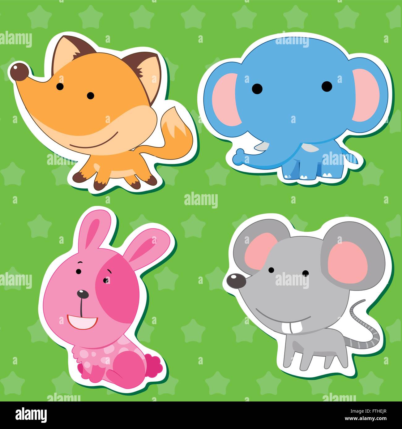 cute animal stickers with rabbit, fox, mouse, and elephant Stock Vector ...