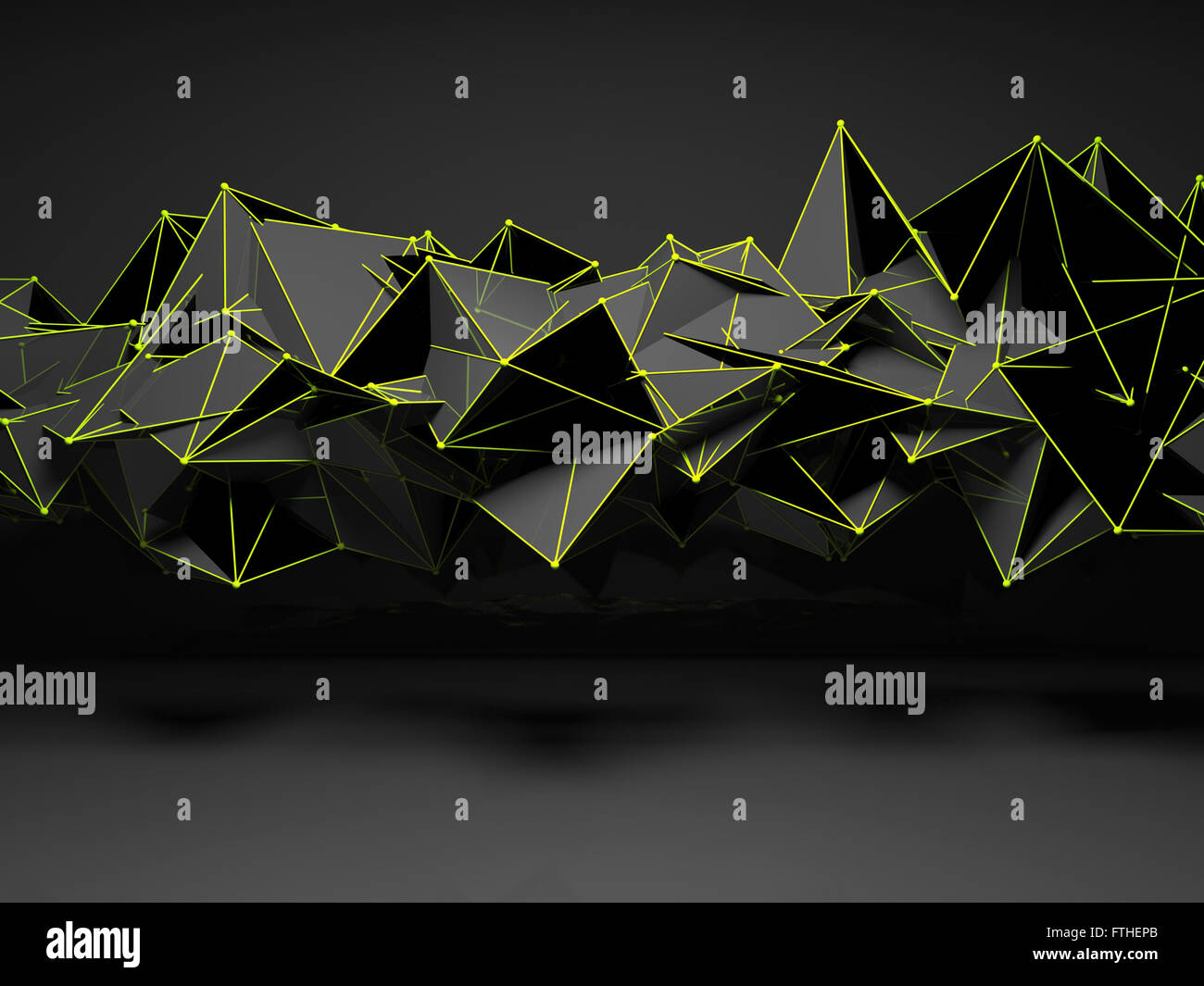 Abstract futuristic polygonal structure with bright green wire-frame ...