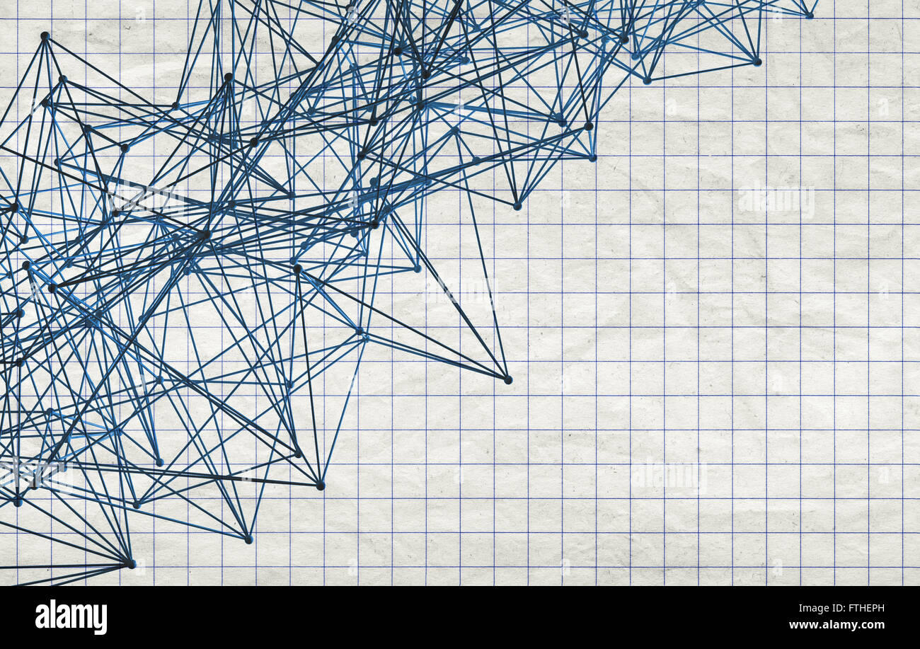 Abstract wire frame lattice mesh structure over old squared paper sheet ...