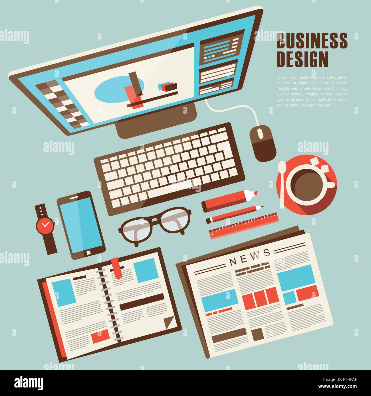 top view of work place concept in flat design Stock Vector Image & Art ...