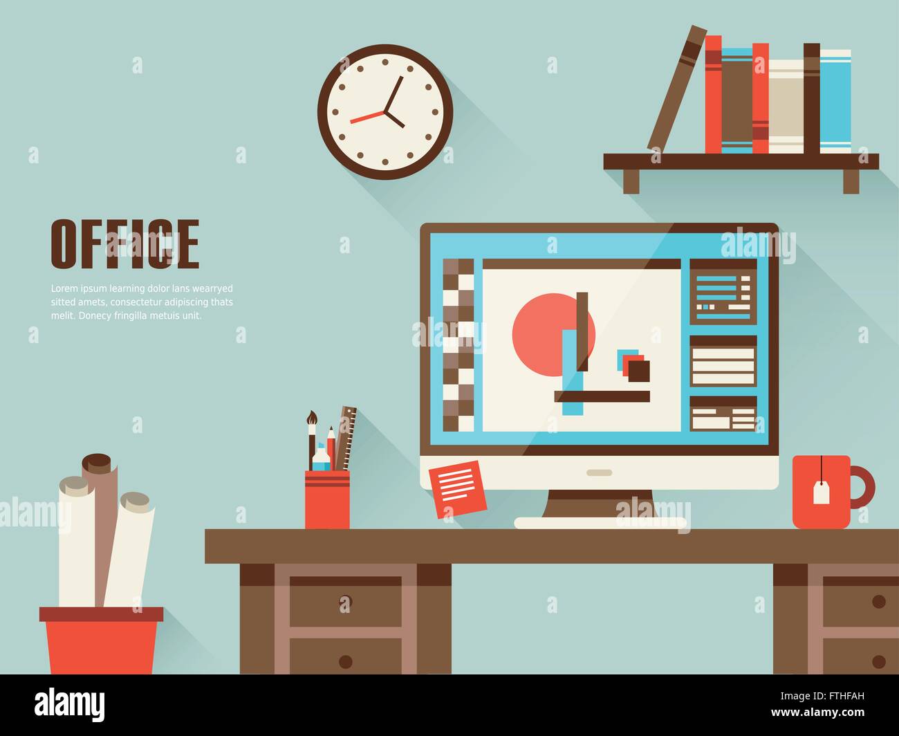 interior of working place concept in flat design Stock Vector Image ...
