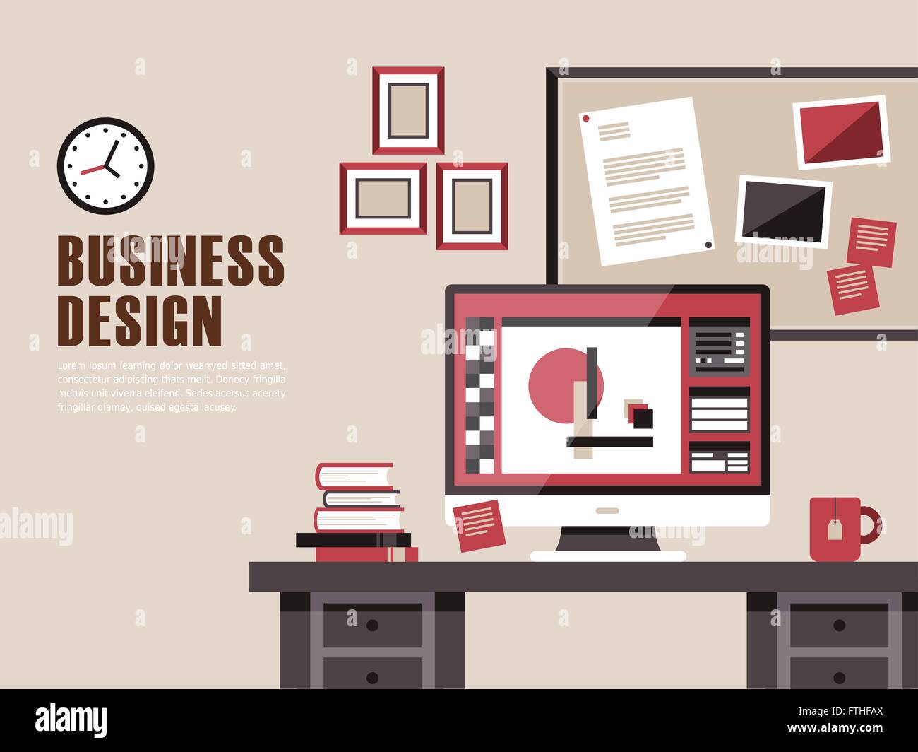 interior of working place concept in flat design Stock Vector Image ...