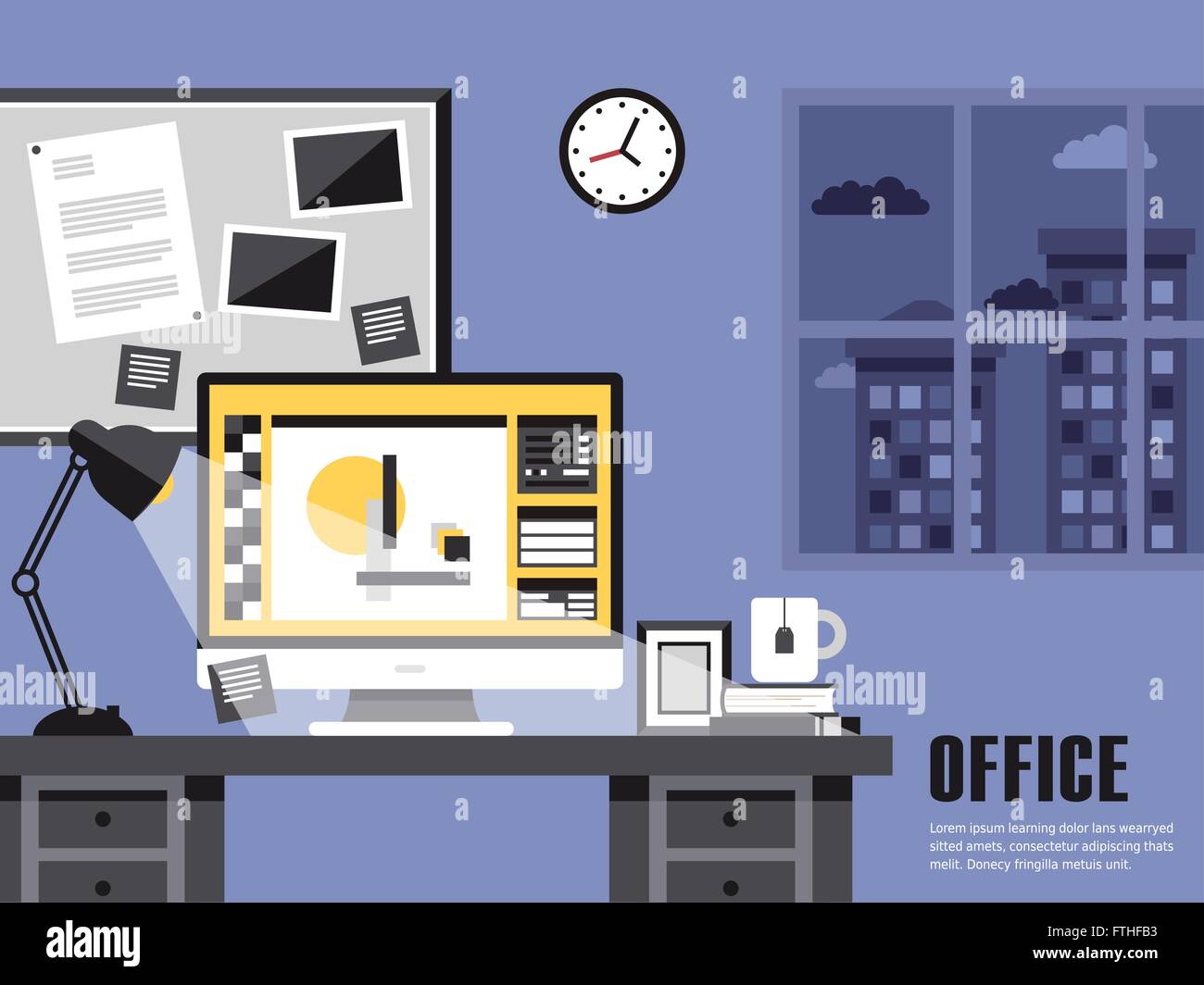 interior of working place concept in flat design Stock Vector Image ...