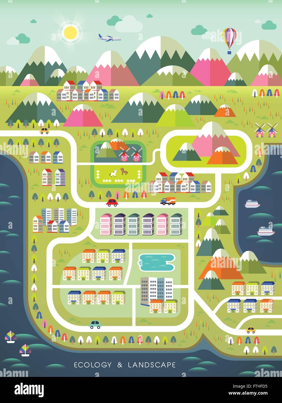 lovely ecology concept flat design in colorful style Stock Vector Image ...