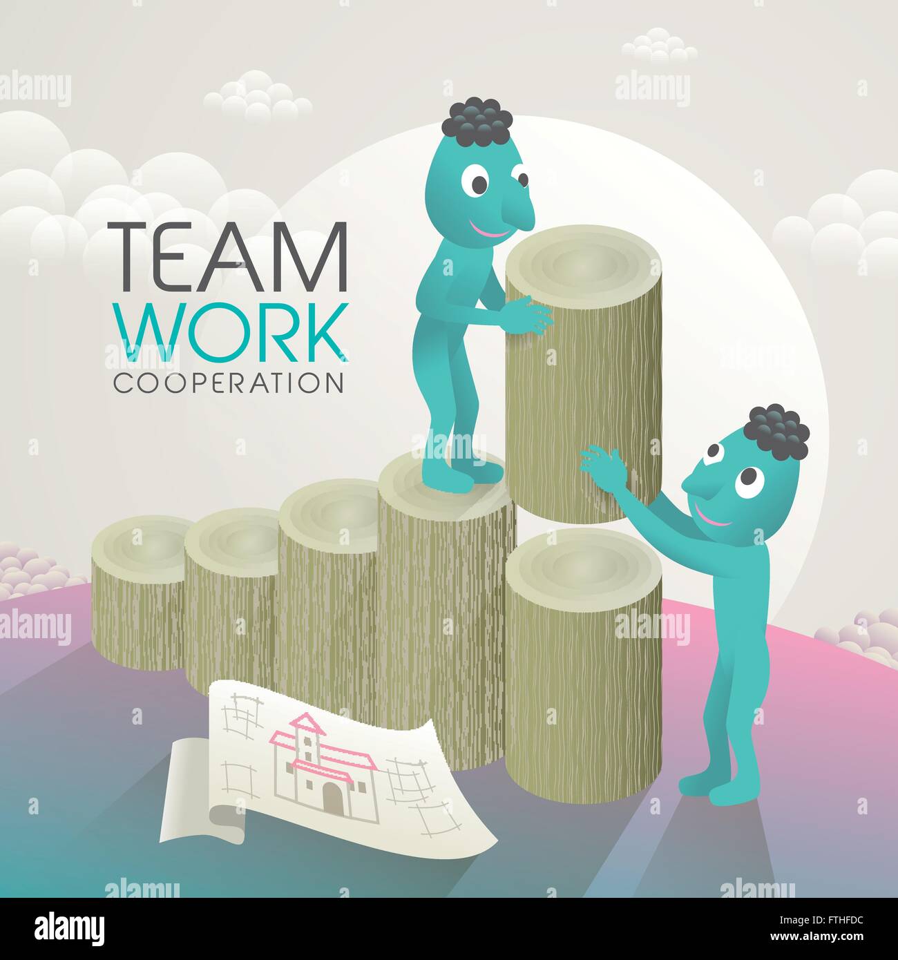 team work concept with lovely characters helping each other Stock ...