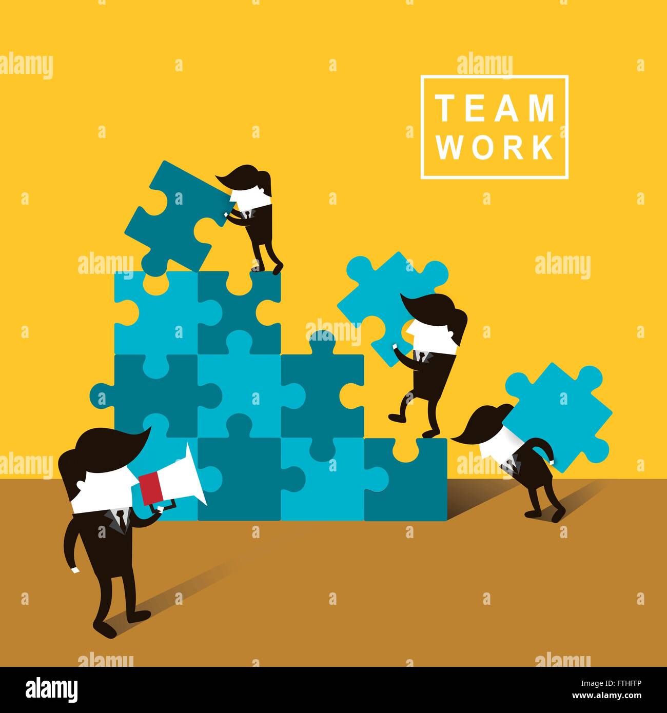 flat design of businessmen team work over yellow background Stock ...